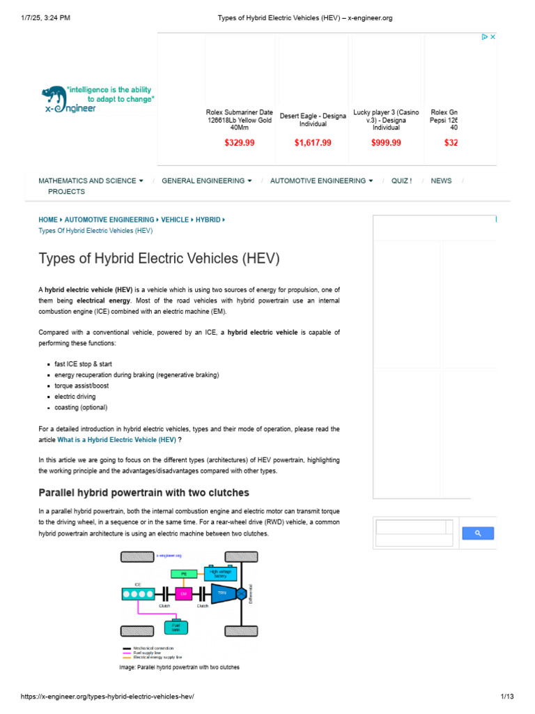 Types of Hybrid Electric Vehicles (HEV) – x-engineer.org | PDF | Hybrid ...