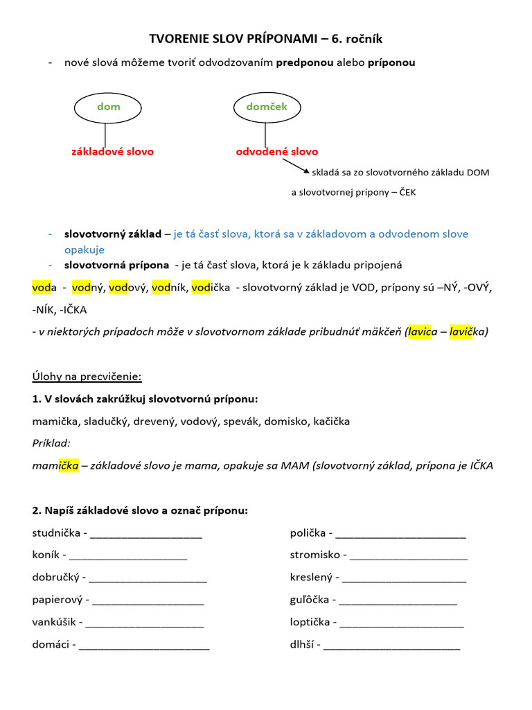 SJL Tvorenie Slov Priponami - 6. Rocnik | PDF