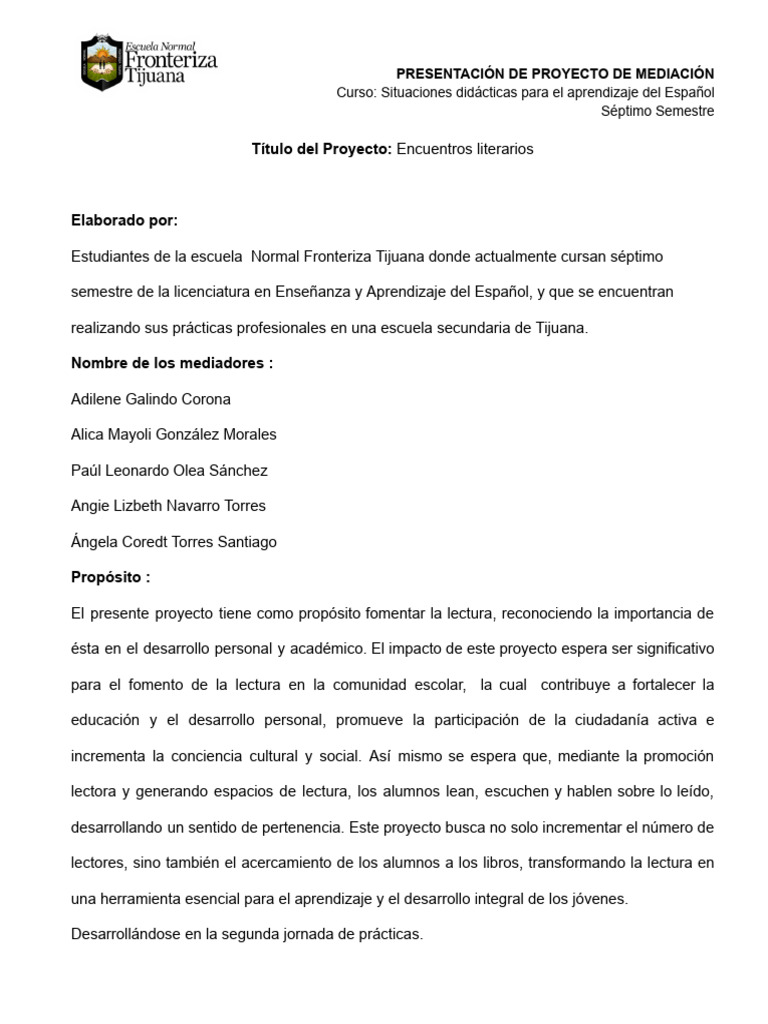 Título Del Proyecto:: Curso: Situaciones Didácticas para El Aprendizaje Del Español Séptimo ...