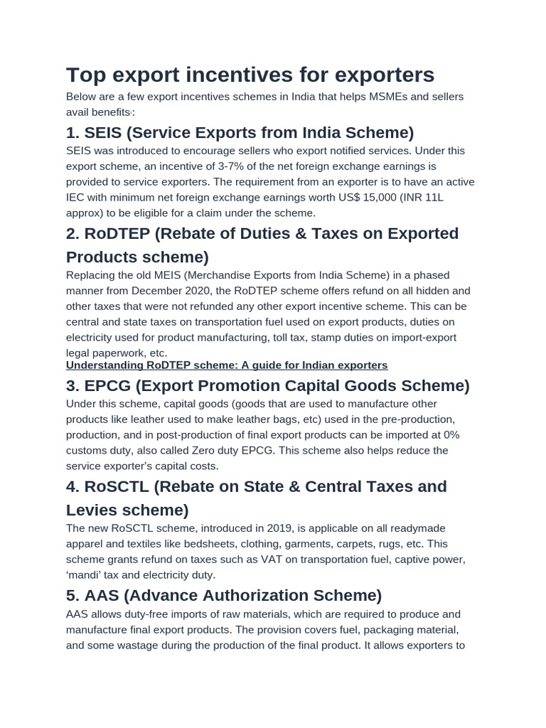 Top Export Incentives for Indian MSMEs | PDF | Value Added Tax | Taxes