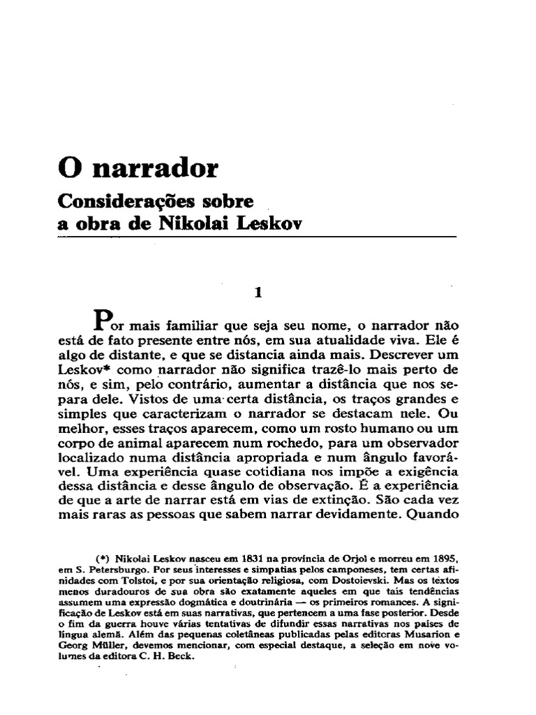 Walter Benjamin - O Narrador | PDF