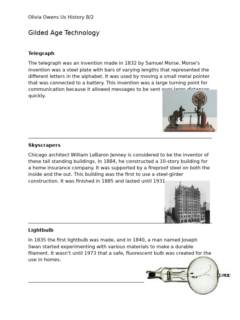 Gilded Age Technology | PDF