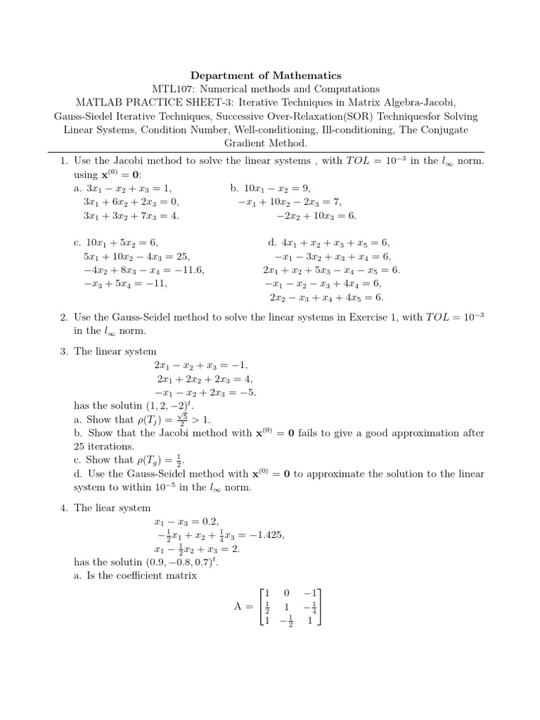 Mtl107-Matlab-3 250113 125733 | PDF | System Of Linear Equations | Applied Mathematics