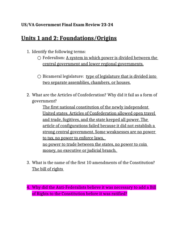 US Government Exam Review 2023-24 | PDF | American Government | United ...