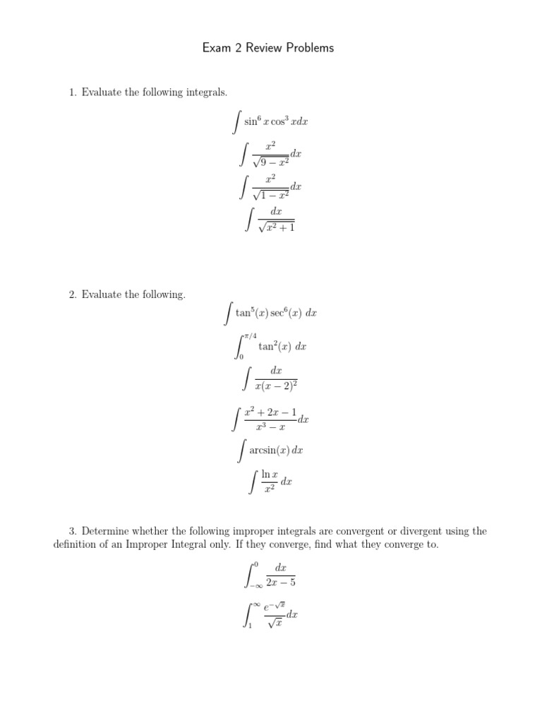 Exam 2 2235 Review Questions | PDF | Integral | Functions And Mappings