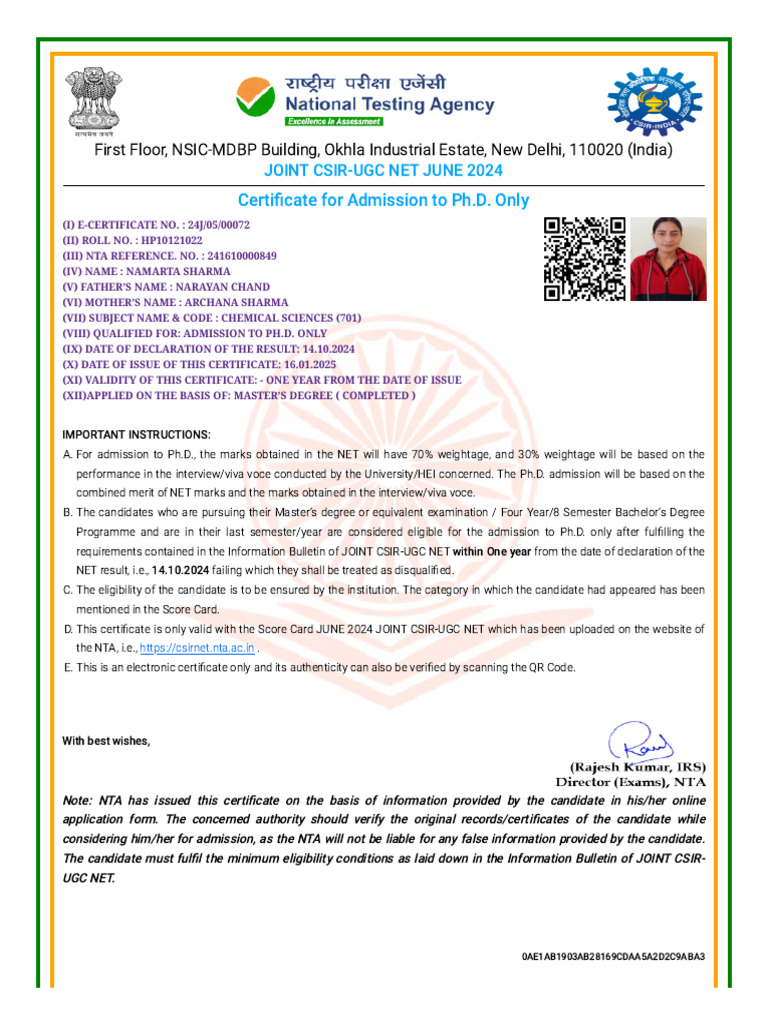 JOINT CSIR-UGC NET JUNE-2024 - India | PDF | Doctor Of Philosophy ...