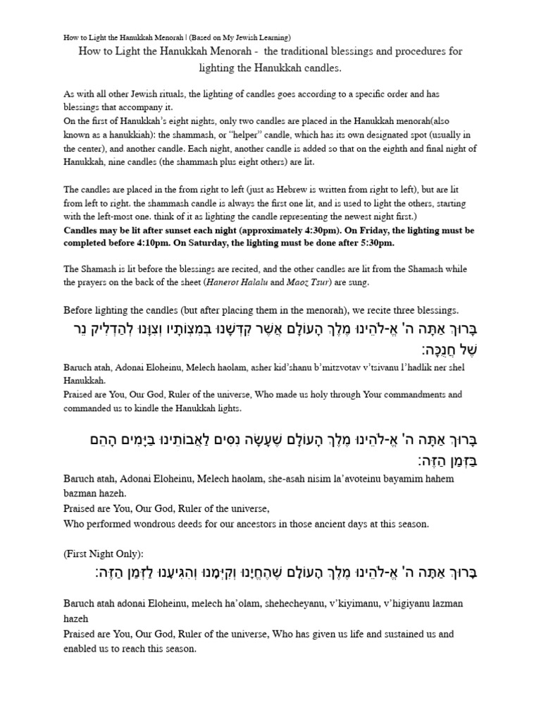 How To Light The Hanukkah Menorah - My Jewish Learning | PDF | Jewish ...