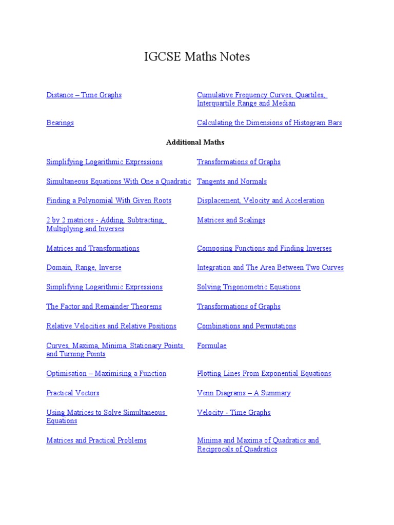 IGCSE Maths Notes | PDF | Quadratic Equation | Matrix (Mathematics)