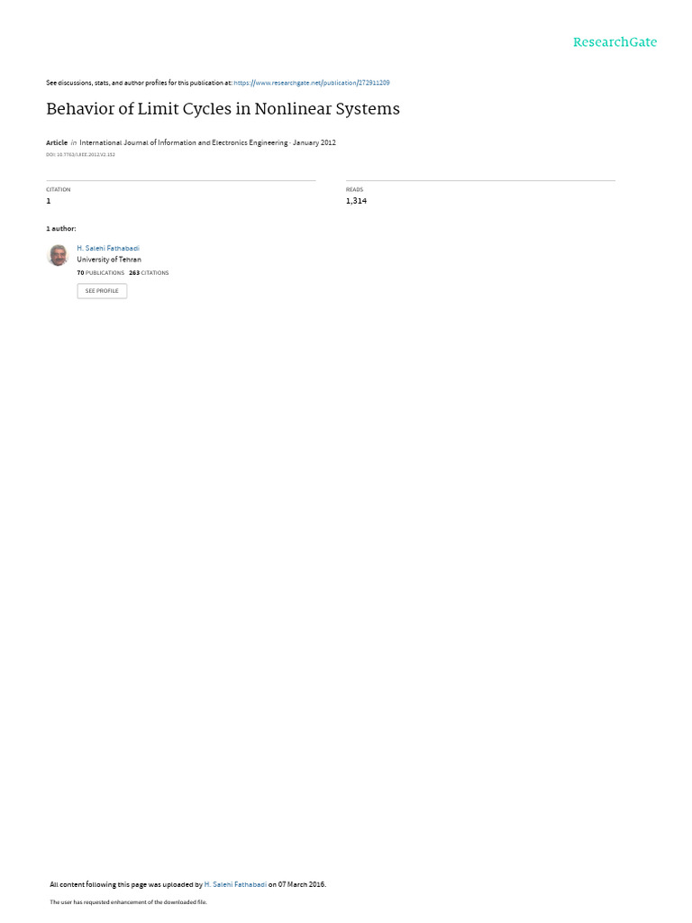Behavior of Limit Cycles in Nonlinear Systems | PDF | Stability Theory | Mechanics