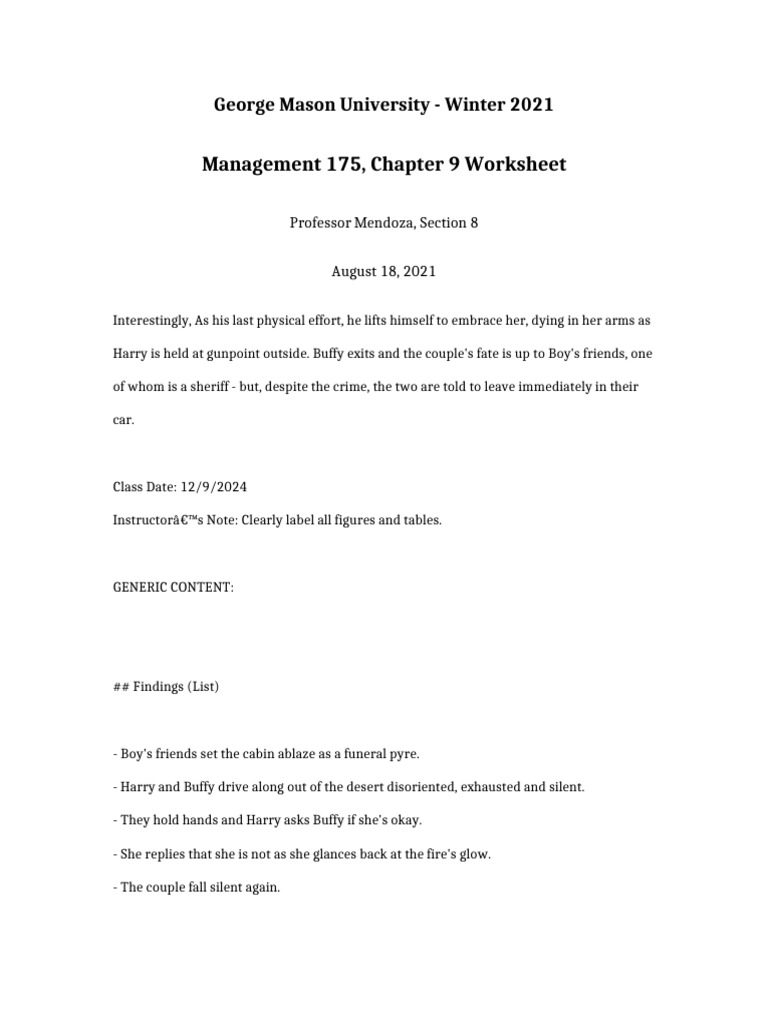 Management 175 Chapter 9 Worksheet | PDF