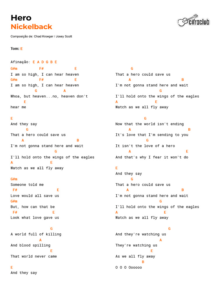 Hero by Nickelback Guitar Chords | PDF