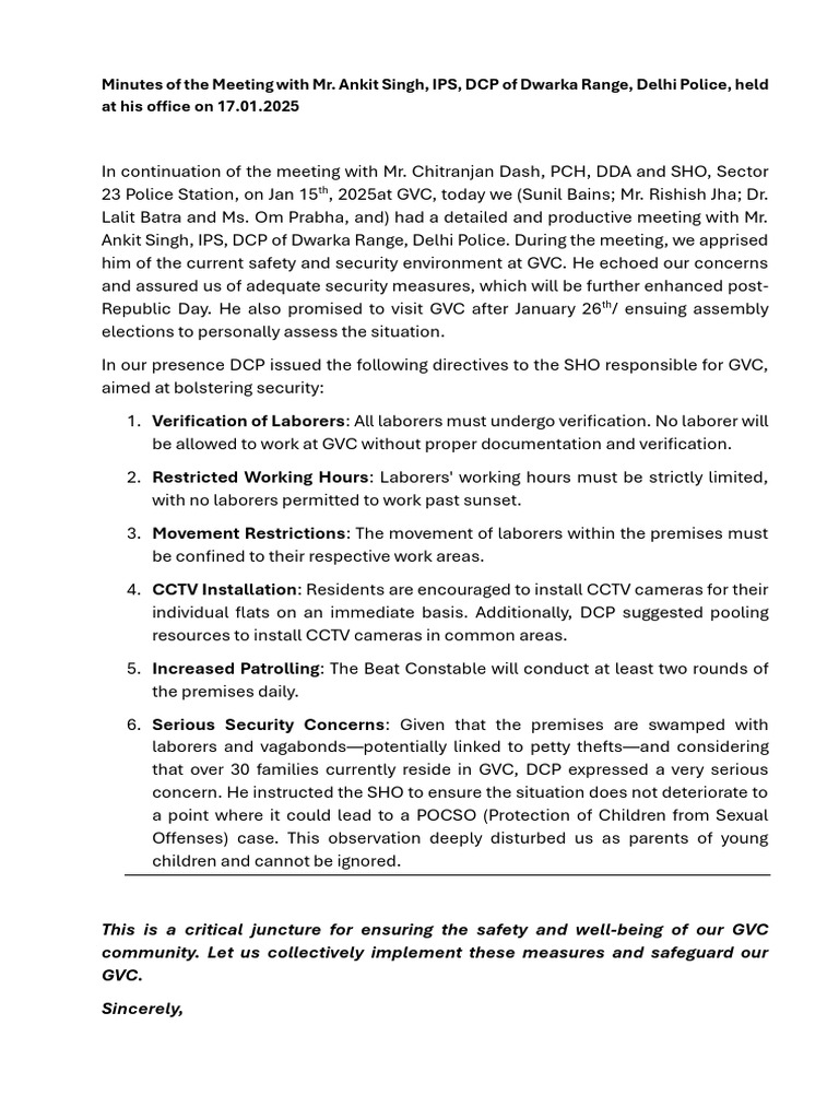 MoM of Meeting With DCP 17012025 | PDF