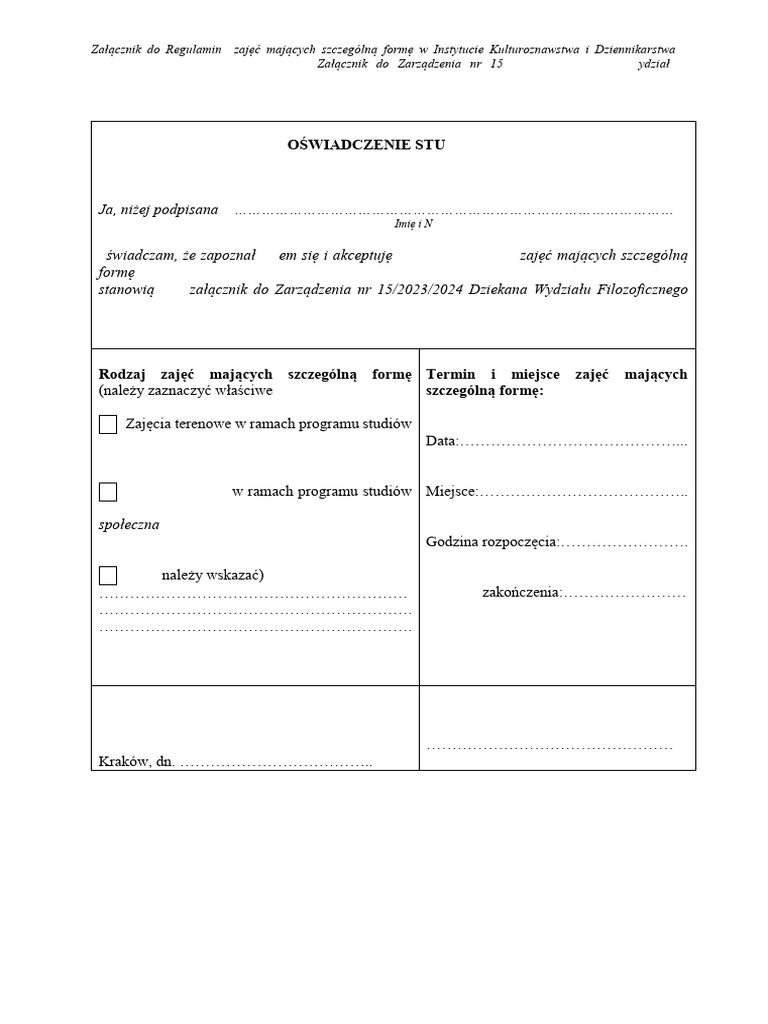 Oświadczenie Studenta | PDF