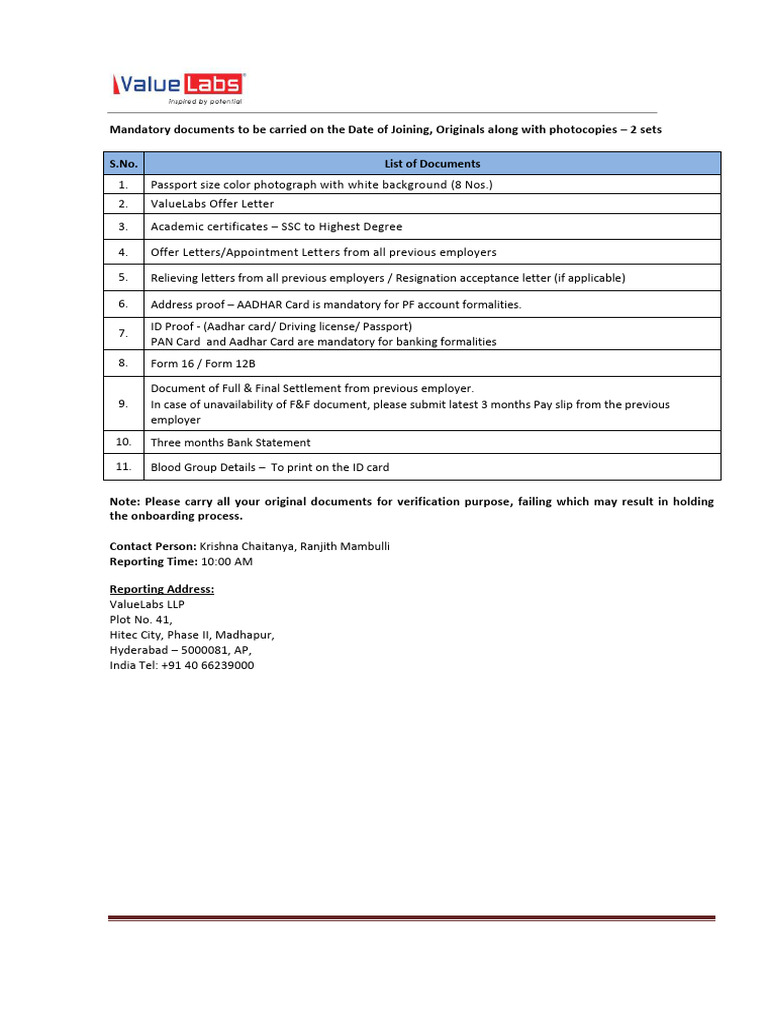 New Joiner Checklist | PDF