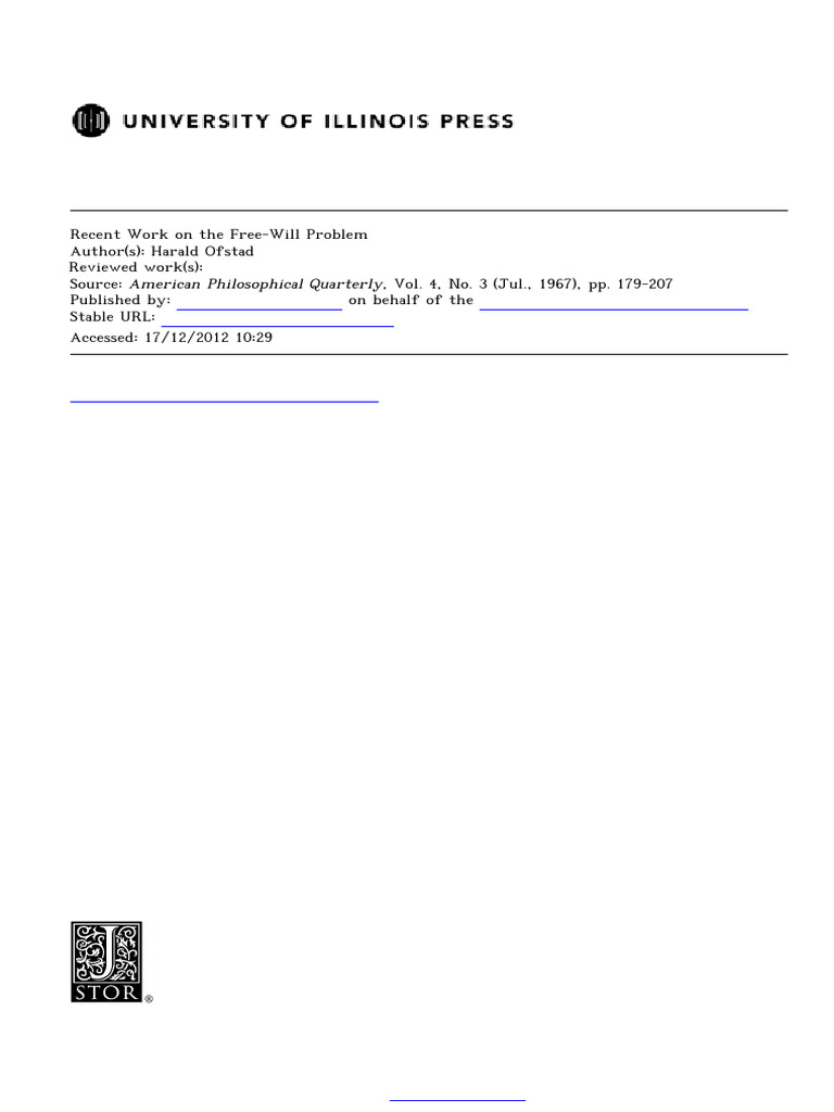 Recent Work On The Free Will Problem | PDF | Free Will | Determinism