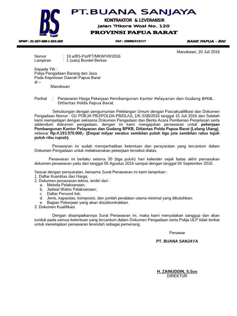 Surat Penawaran KTR LANTAS (Lelang Ulang) | PDF