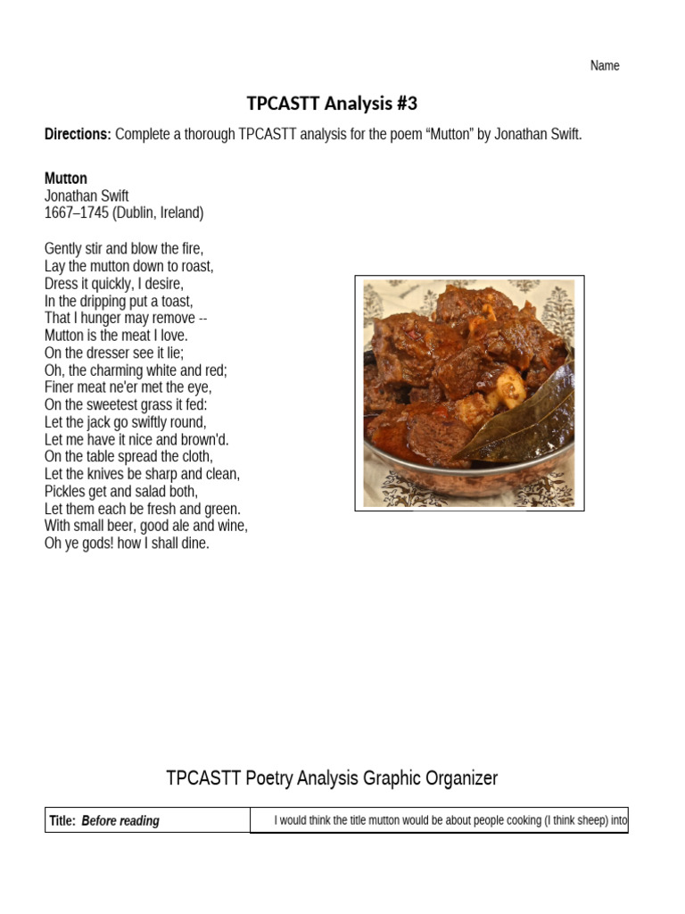 TPCASTT Analysis 3 Mutton | PDF | Poetry