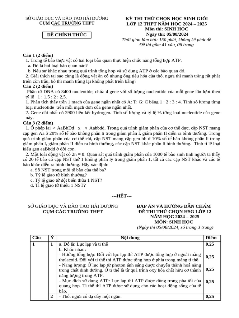 Sinh. Đề Chính Thức Va HDC Thi Thu Chon HSG Cum | PDF