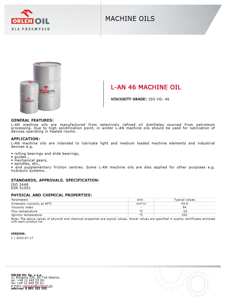 L-AN 46 Machine Oil Specifications | PDF