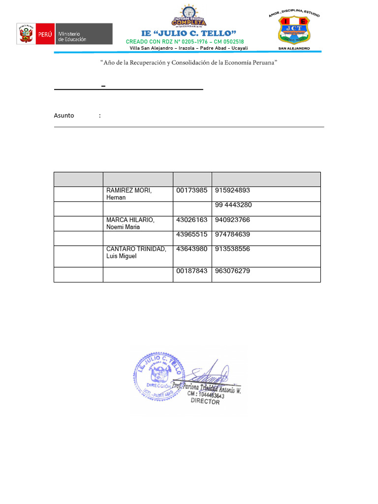 Oficio Comunico Directorio de Apafa | PDF