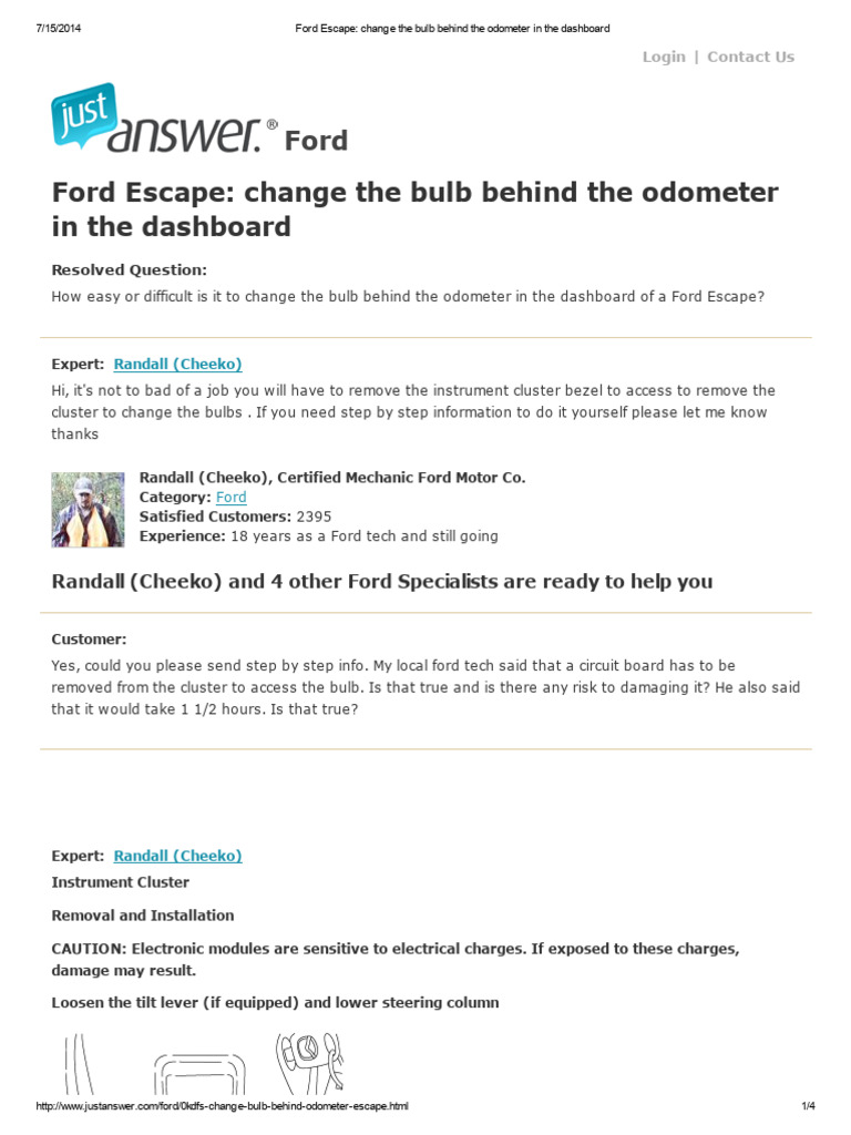 Ford Escape_ change the bulb behind the odometer in the dashboard | PDF ...