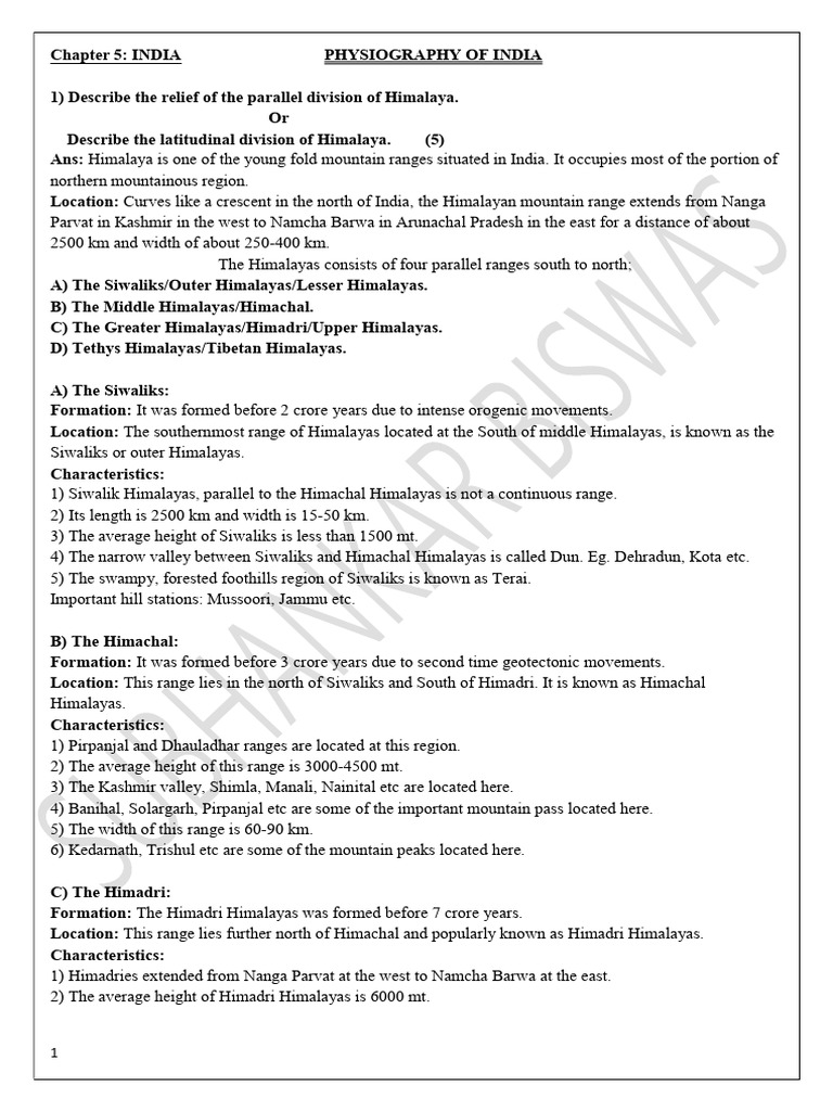 Physiography of India-1 | PDF | Himalayas | Topography