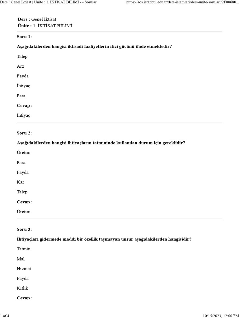 Ders _ Genel İktisat _ Ünite _ 1 | PDF