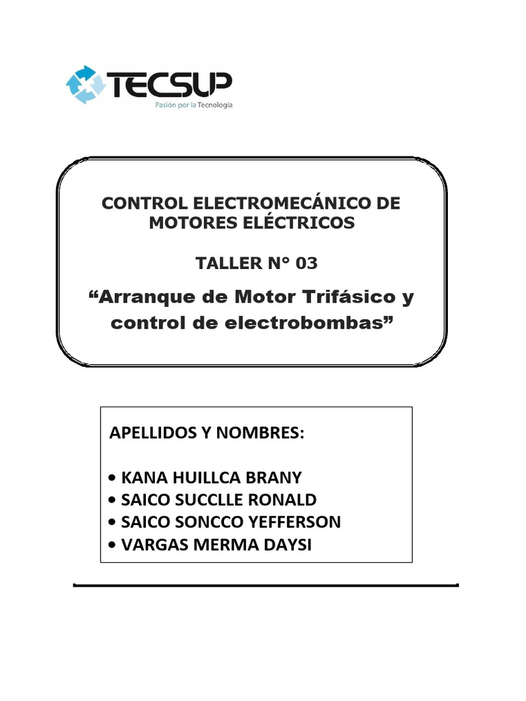 Taller 1 Control Electromecánico de Motores Eléctricos | PDF | Motor ...