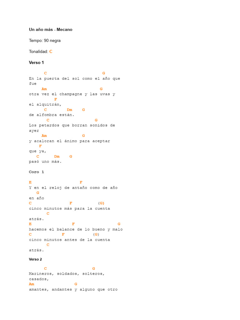"Un Año Más - Letra de Mecano" | PDF
