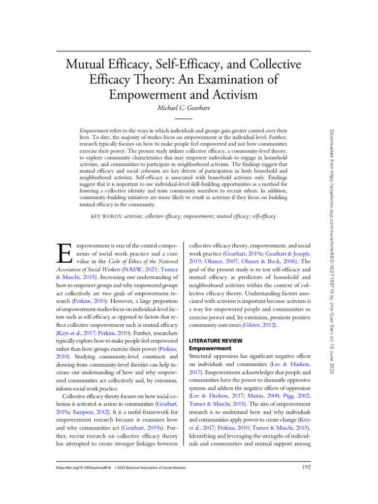 Empowerment Theory Journal I | PDF | Self Efficacy | Empowerment
