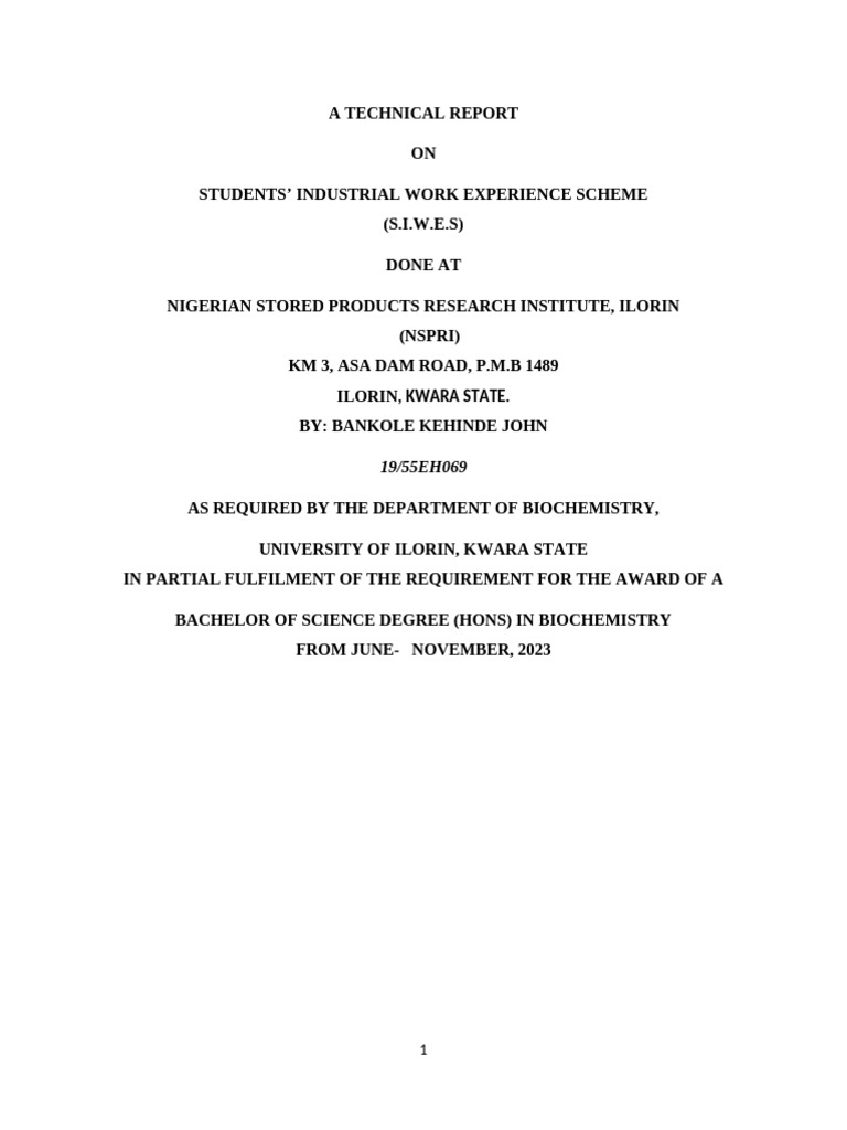 NSPRI Industrial Training Report | PDF