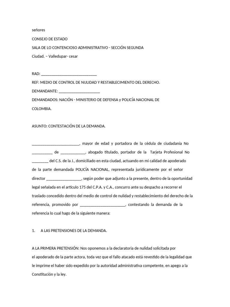 Modelo Contestacion de La Demanda | PDF | Debido al proceso | Jurisdicción