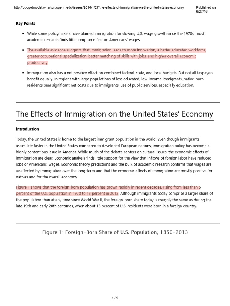 The Effects of Immigration On The United States' Economy | PDF ...