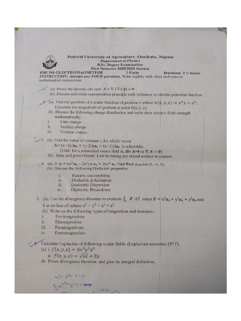 300L physics past questions -1 | PDF