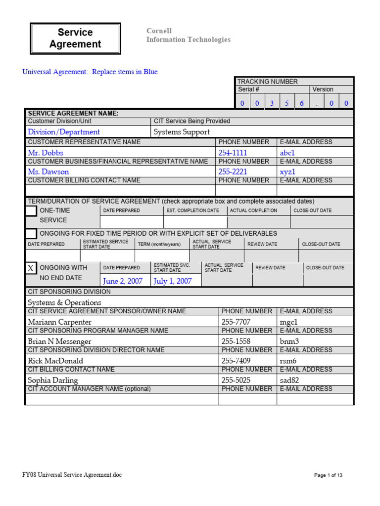 Fy 08 Universal Service Agreement | PDF | Computer Cluster | Transport ...