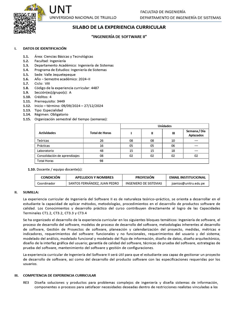 Silabo Ingeniería de Software II 2024 | PDF | Scrum (desarrollo de software) | Evaluación