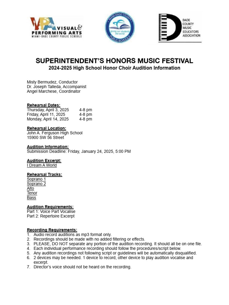 2024-2025 Senior High School Honors Chorus_ Audition Information | PDF ...