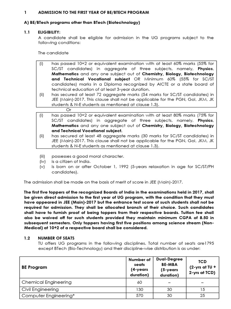 Admission To First Year Ug Program | PDF | Academic Degree | Engineering
