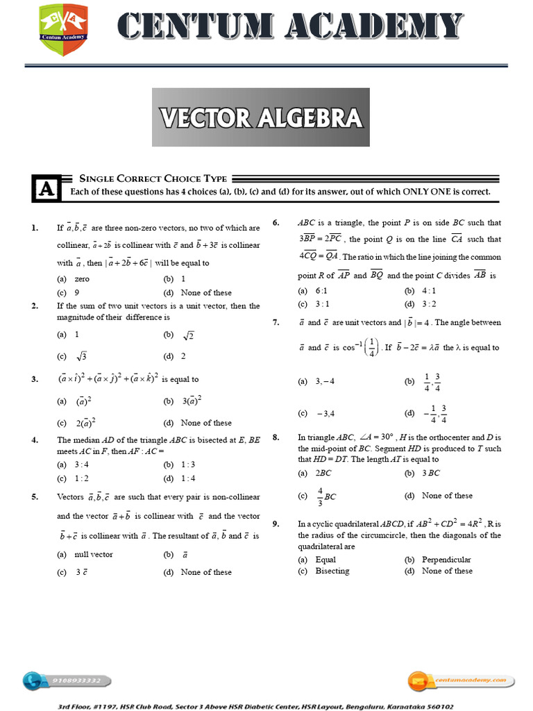 Vector Mathematics Multiple Choice Questions | PDF | Euclidean Geometry | Euclid