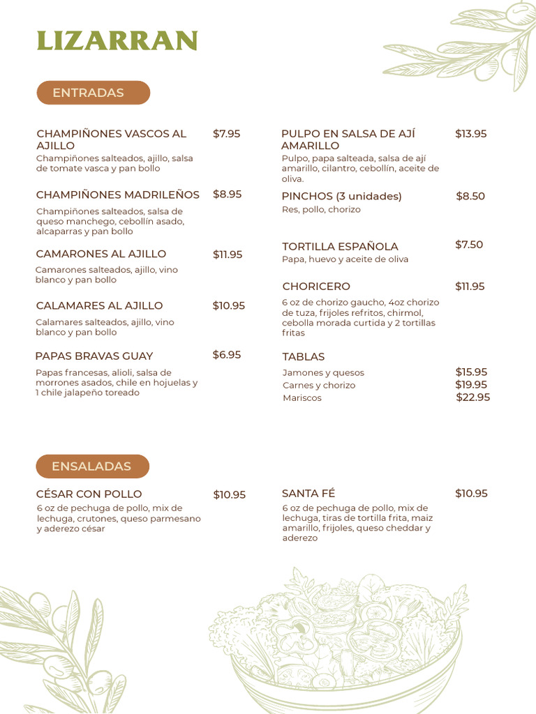 Menu Lizarran | PDF | Mariscos | Cocina occidental