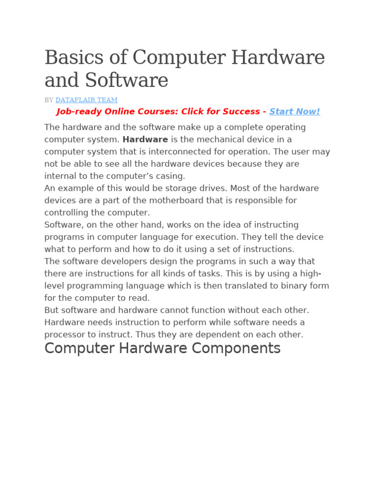 Basics of Computer Hardware and Software | PDF | Computer Hardware | Software