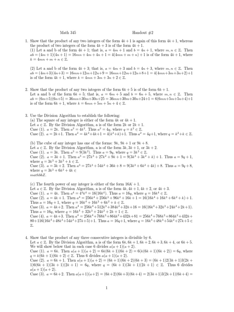 345 Handout 2 | PDF | Integer | Ring Theory