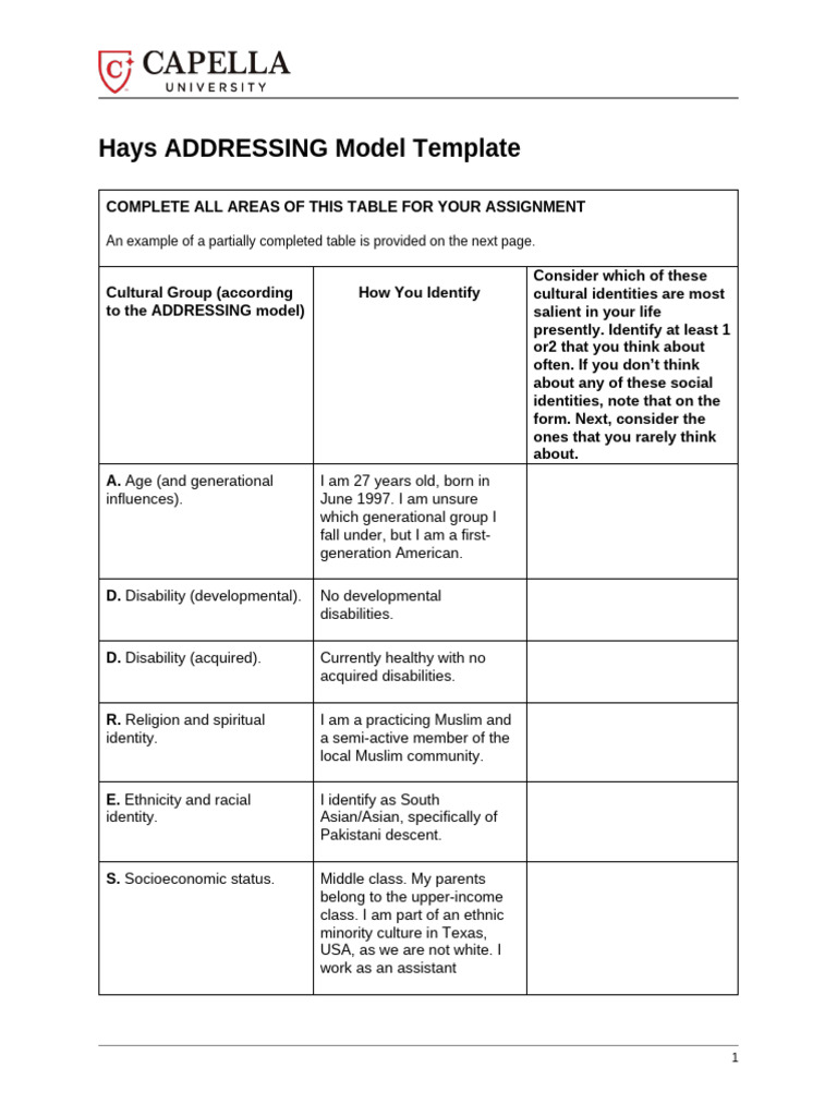 Aaliyah Shuja Cultural Self Assessment | PDF | Identity (Social Science ...