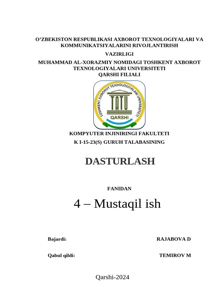 DASTURLASH 4 | PDF