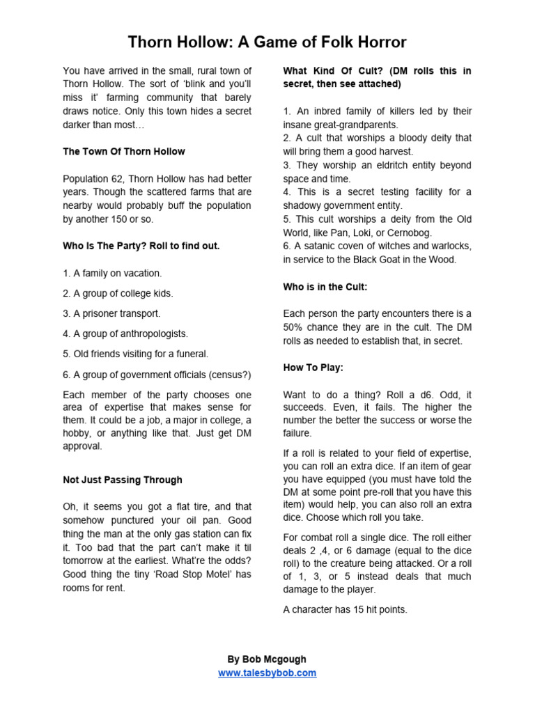 Thorn Hollow A Game of Folk Horror | PDF