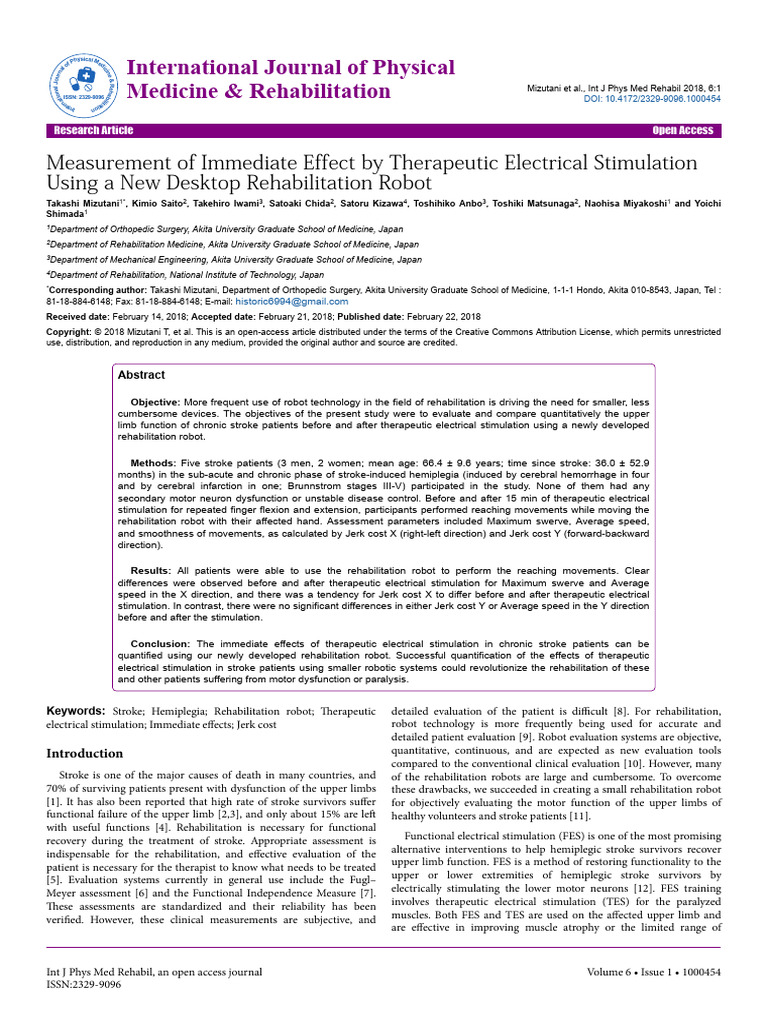 Measurement of Immediate Effect by Therapeutic Electrical ...