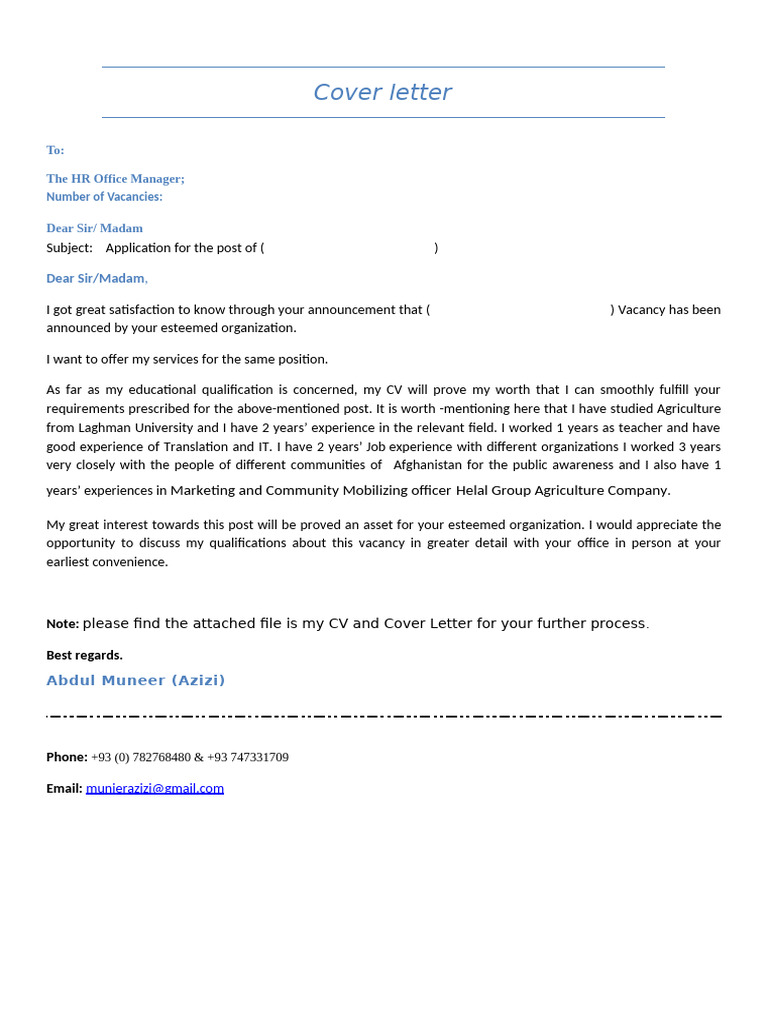 Abdul Muneer Azizi CV Word | PDF | Afghanistan | Cognition