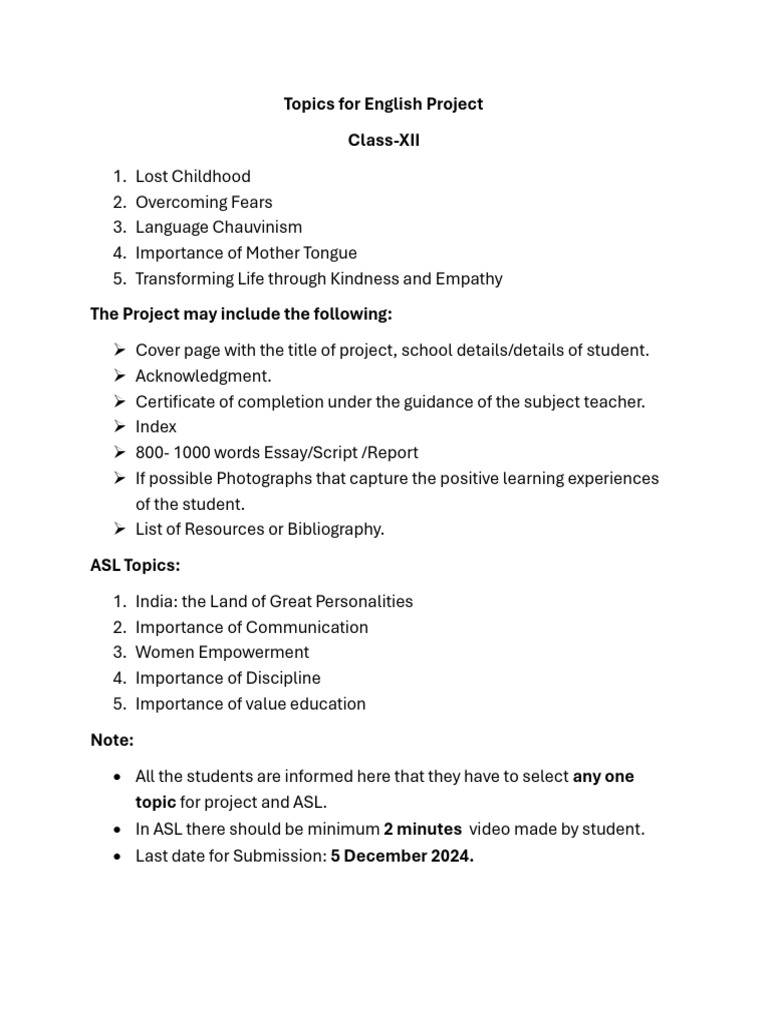Project & Asl Topics | PDF