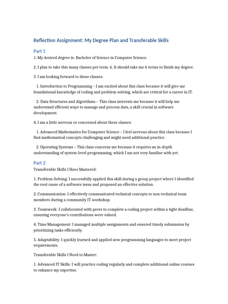 Computer Science Reflection Assignment | PDF