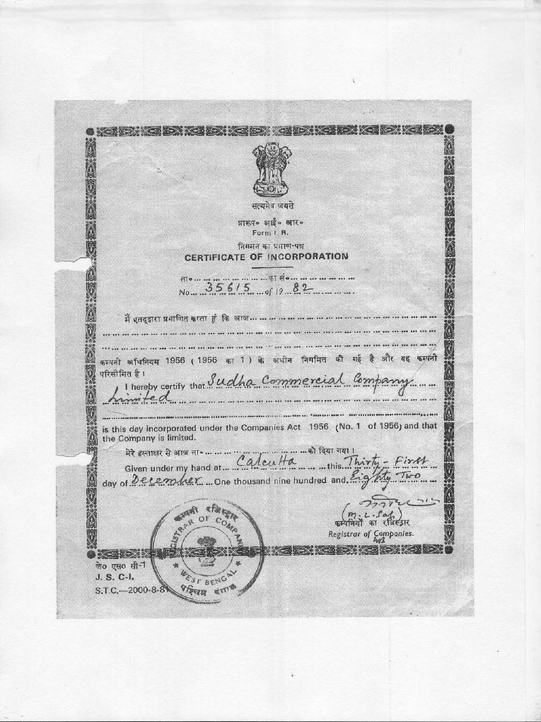 Certificate of Incorporation | PDF